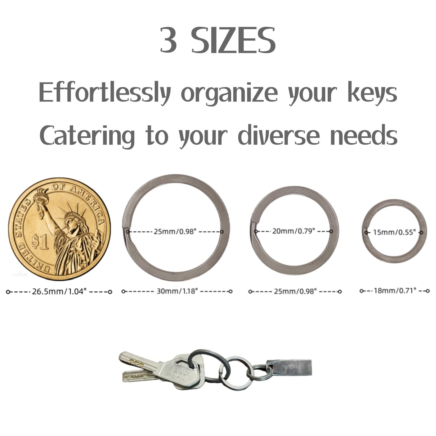 Imentha Titanium Key Rings - 3 Pieces in 3 Sizes for Keychains and Carabiners - Durable, Versatile, and Ideal for Everyday Use