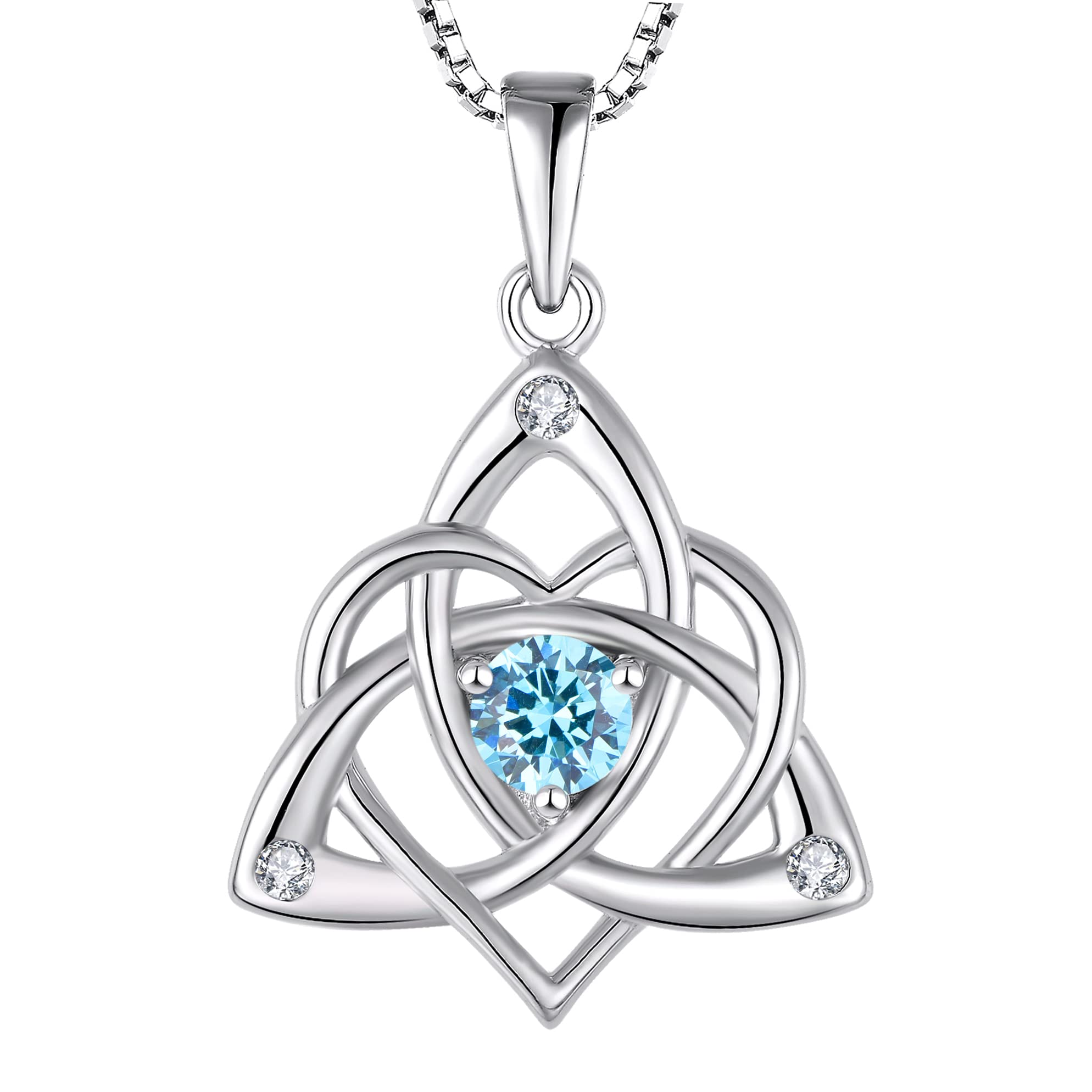 STARCHENIE Celtic Knot Necklace for Women 925 Sterling Silver Trinity Love Knot Pendant Created Aquamarine Jewelry