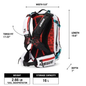 USWE Pow 16L, Ski and Snowboard Backpack with Back Protector (v. 2.0) for Men and Women. Insulated Snow Hydration Pack with Thermo Cell Freeze Protection. Bounce Free, White