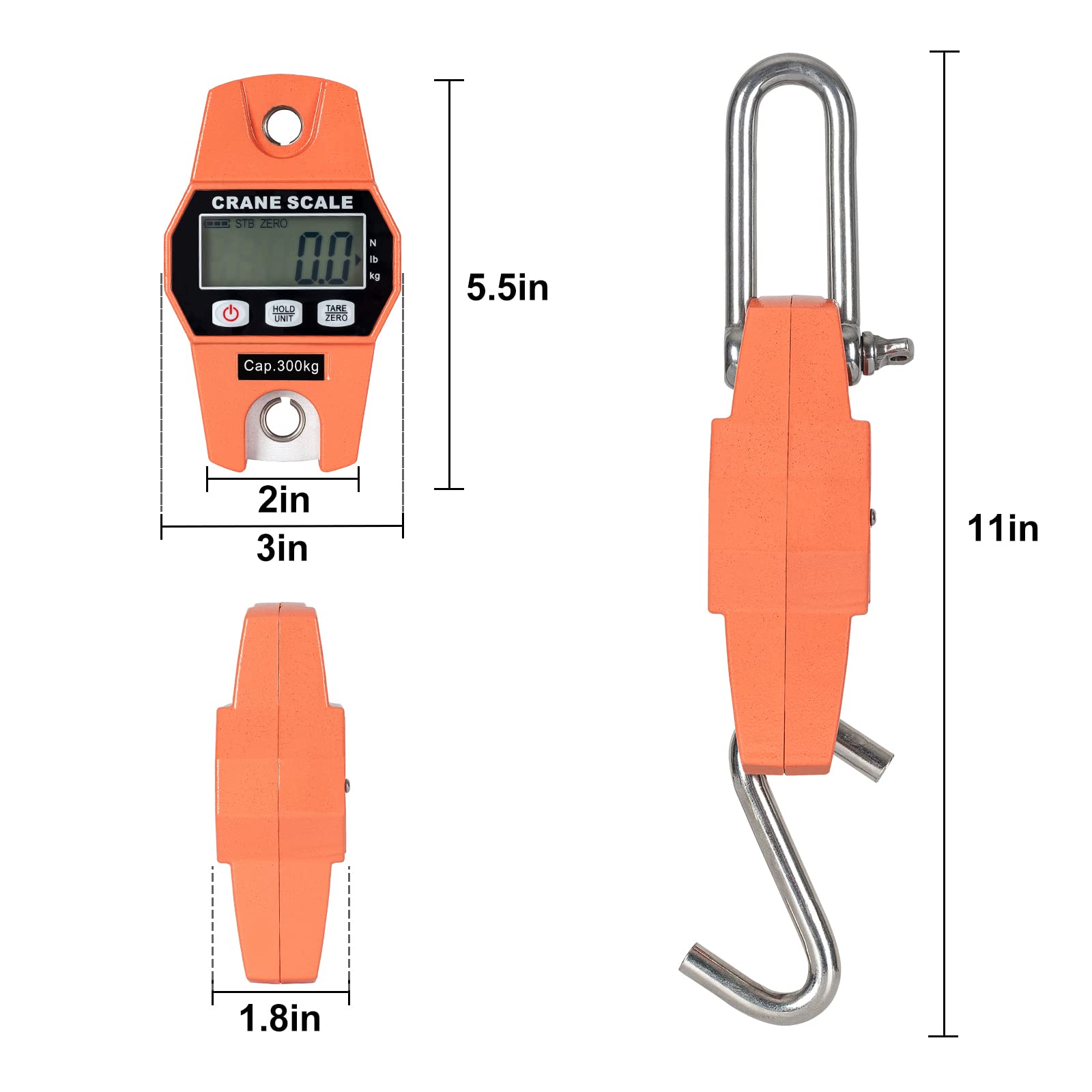 660 LB Hanging Scale/Digital Hanging Scale, Crane Scale 300 KG, Hard Cast Aluminum Housing HD LED Display, Suitable for Fishing, Weigh Luggage, Private Farm, Hunting, (Battery Included)