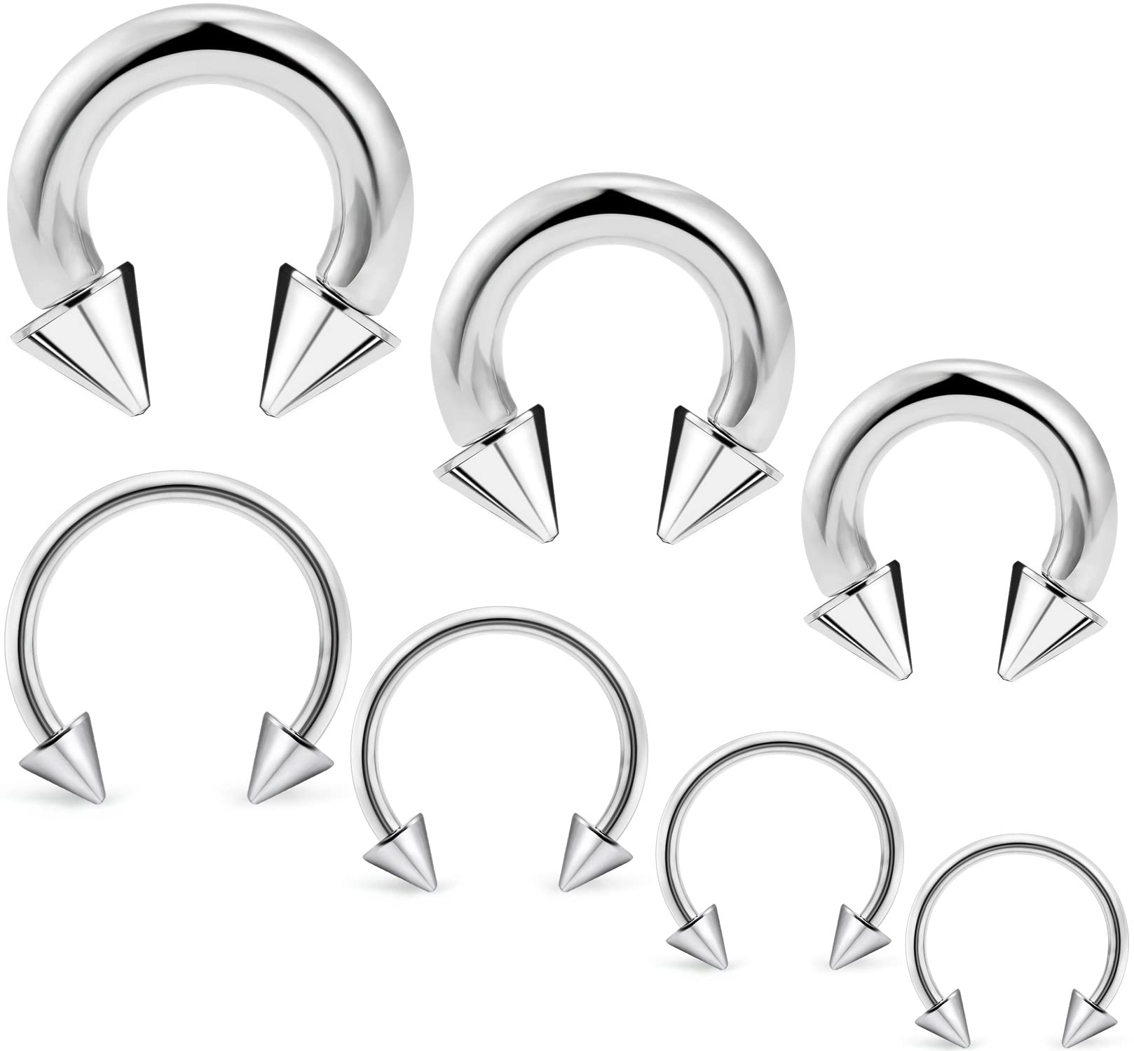 Ocptiy 0G 2G 4G 6G 8G 12G 14G 16G Ear Earrings Gauges Septum Plugs Tunnels Stretching Kit Surgical Stainless Steel Horseshoe Eyebrow Lip Belly Nipple Ring Cartilage Helix Tragus Earrings Piercing Kit