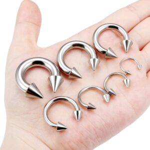 Ocptiy 0G 2G 4G 6G 8G 12G 14G 16G Ear Earrings Gauges Septum Plugs Tunnels Stretching Kit Surgical Stainless Steel Horseshoe Eyebrow Lip Belly Nipple Ring Cartilage Helix Tragus Earrings Piercing Kit