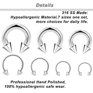 Ocptiy 0G 2G 4G 6G 8G 12G 14G 16G Ear Earrings Gauges Septum Plugs Tunnels Stretching Kit Surgical Stainless Steel Horseshoe Eyebrow Lip Belly Nipple Ring Cartilage Helix Tragus Earrings Piercing Kit