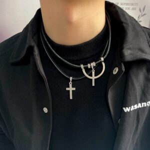 K Anime Tokyo Mitani Cosplay Necklace - Black Layered Leather Chain Creative Decor Comic Choker for Men Boys Acessories, Jewelry Gifts for Manga Fans