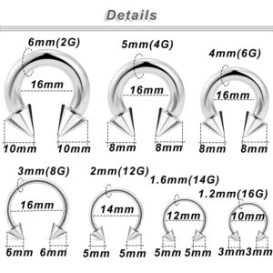 Ocptiy 0G 2G 4G 6G 8G 12G 14G 16G Ear Earrings Gauges Septum Plugs Tunnels Stretching Kit Surgical Stainless Steel Horseshoe Eyebrow Lip Belly Nipple Ring Cartilage Helix Tragus Earrings Piercing Kit