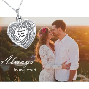 Ashes Locket that Hold Pictures Sterling Silver Urn Necklace for Ashes Always in My Heart Engraved Dainty Filigree Flower Heart Locket Pendant Necklace Memorial Keepsake Cremation Jewelry