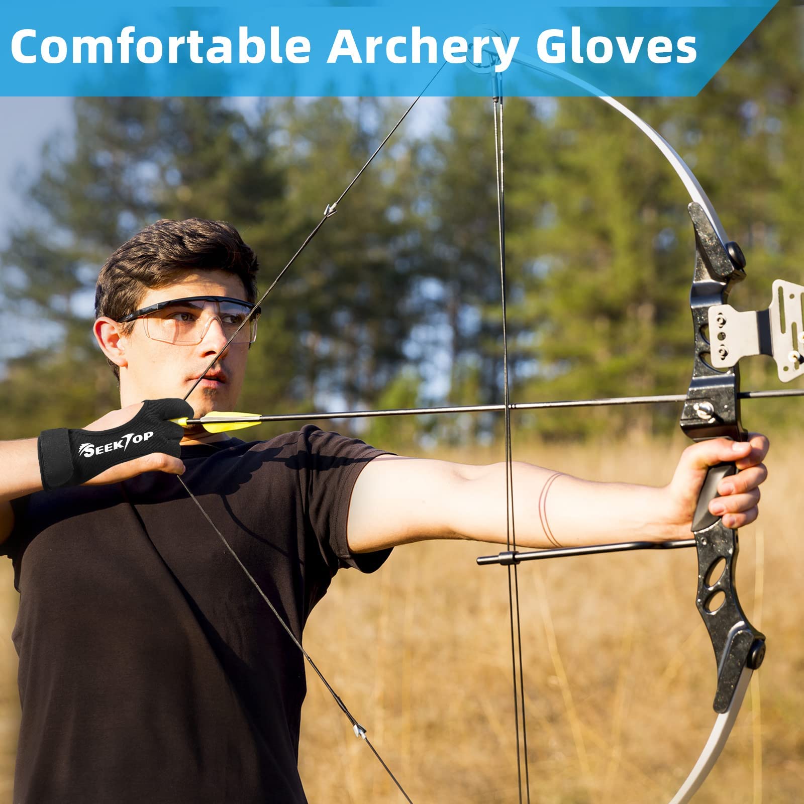 Seektop Archery Gloves Adjustable Archery Back Arrow Quiver Holder for Youth Adults (M+Green)