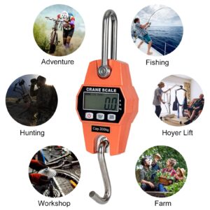 660 LB Hanging Scale/Digital Hanging Scale, Crane Scale 300 KG, Hard Cast Aluminum Housing HD LED Display, Suitable for Fishing, Weigh Luggage, Private Farm, Hunting, (Battery Included)