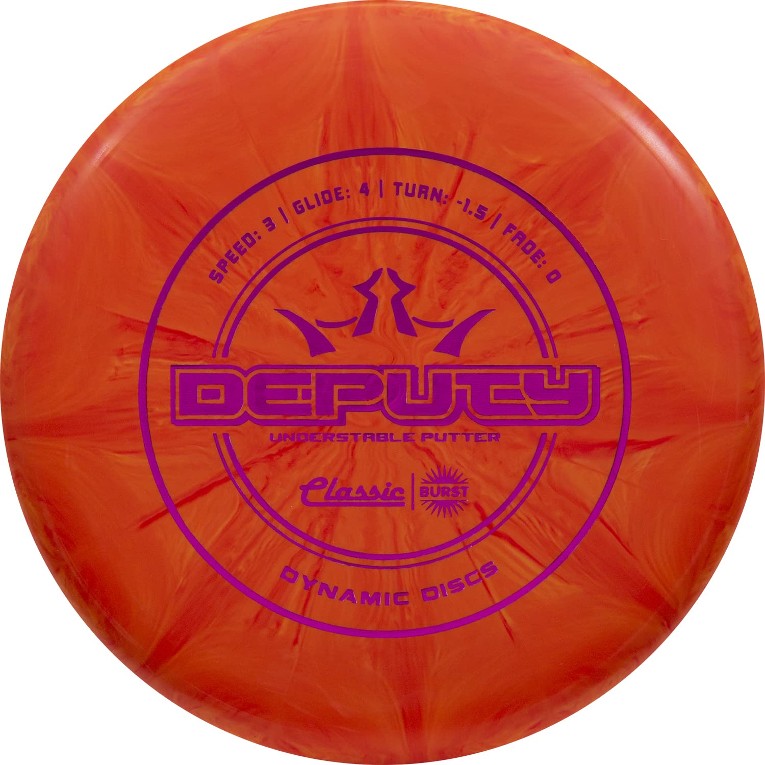 Dynamic Discs Classic Blend Burst Deputy Disc Golf Putter | Throwing Frisbee Disc | Consistent Flight | Stamp Color Will Vary (Orange)