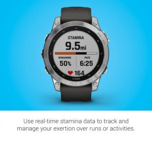 Garmin fenix 7, adventure smartwatch, rugged outdoor watch with GPS, touchscreen, health and wellness features, silver with graphite band - 010-02540-00