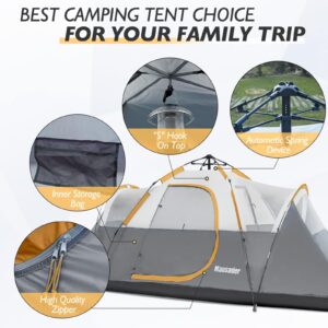 Mansader 6 Person Family Camping Tent,Waterproof Windproof with Top Rainfly,Easy Set Up,Pop Up Tent for Outdoor Camping Hiking Travel (Grey)