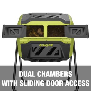 Sun Joe SJ-CMPS1 All-Season Outdoor Tumbling Composter, Dual Sliding Chamber, 42-Gallon, 2-10 Weeks, BPA-Free Material