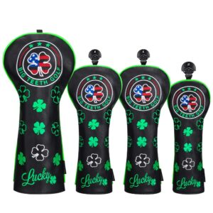 golf headcovers for woods driver fairway wood hybrid vintage style golf wood head cover set 4pcs pu leather for taylormade callaway titleist ping cobra cleveland # 1 f f h (4pcs-lucky clover black)