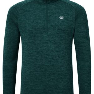 MoFiz Men's Quick-Dry Active Sports Shirts Quarter Zip Long Sleeve Running Pullover Athletic Outdoor Tops Dark Green L