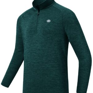 MoFiz Men's Quick-Dry Active Sports Shirts Quarter Zip Long Sleeve Running Pullover Athletic Outdoor Tops Dark Green L