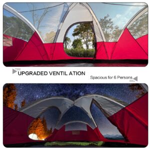 Mansader 6 Person Family Camping Tent,Waterproof Windproof with Top Rainfly,Easy Set Up,Pop Up Tent for Outdoor Camping Hiking Travel (Wine Red)