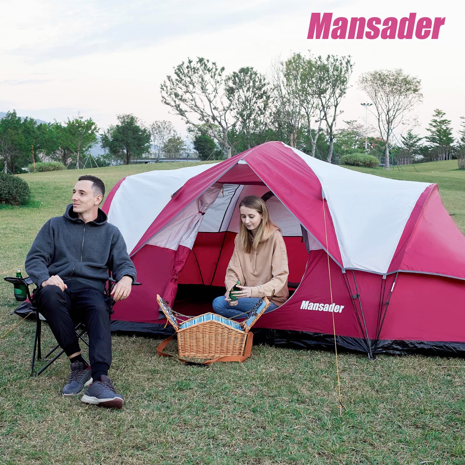 Mansader 6 Person Family Camping Tent,Waterproof Windproof with Top Rainfly,Easy Set Up,Pop Up Tent for Outdoor Camping Hiking Travel (Wine Red)