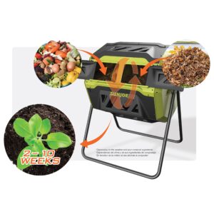 Sun Joe SJ-CMPS1 All-Season Outdoor Tumbling Composter, Dual Sliding Chamber, 42-Gallon, 2-10 Weeks, BPA-Free Material