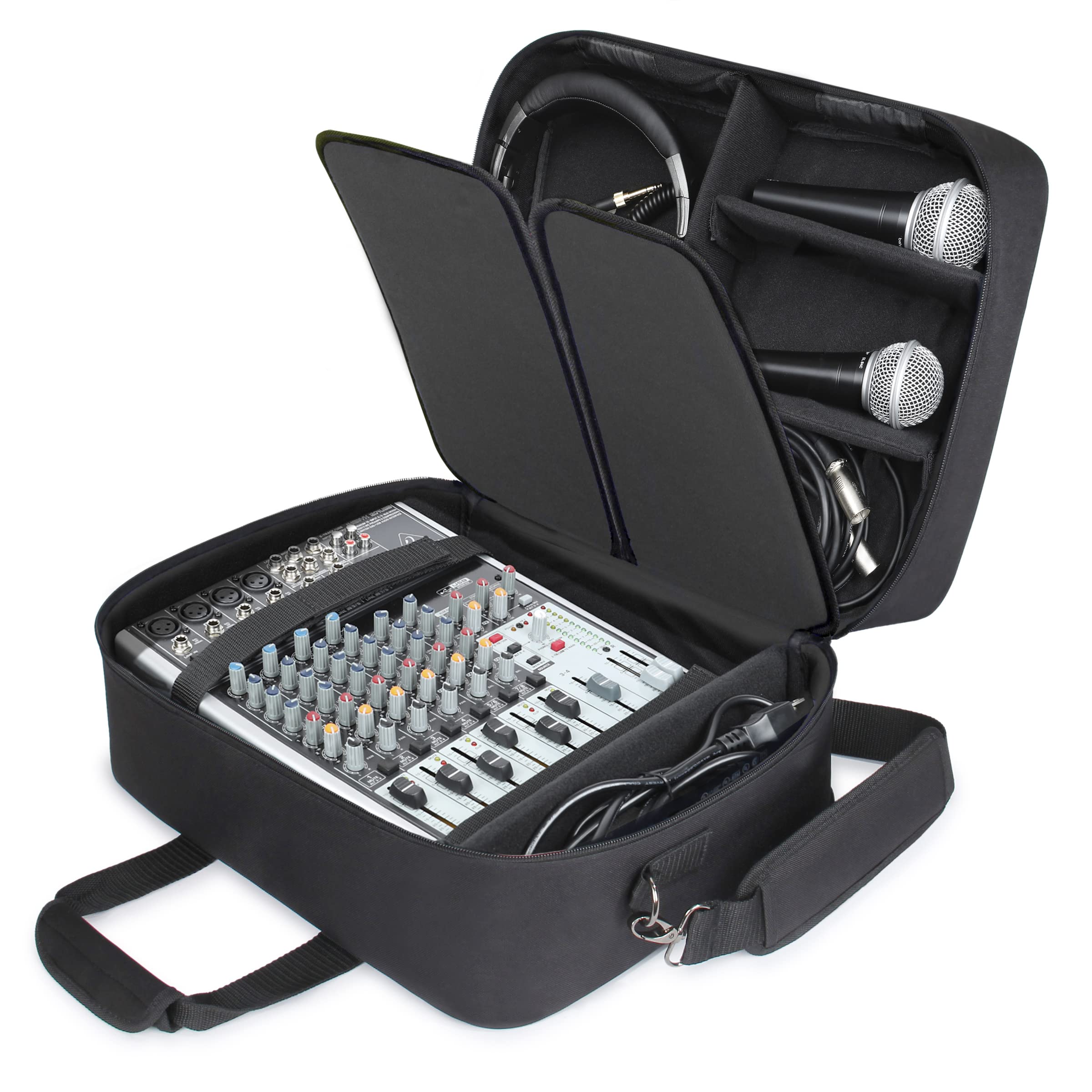 USA GEAR Audio Mixer Case - DJ Mixer Travel Bag with Customizable Interior & Water Resistant Exterior Compatible with Behringer Q1202USB, Mackie ProFX8v2, Yamaha MG10XU & More Mixers - Black