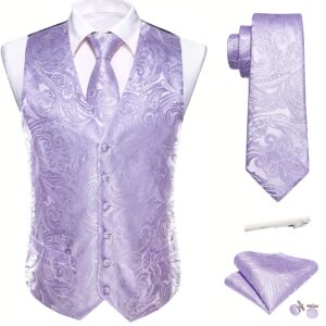 barry.wang light purple gray vest waistcoat formal dress tuxedo classic tie handkerchief cufflink paisley