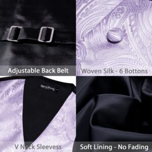 Barry.Wang Light Purple Gray Vest Waistcoat Formal Dress Tuxedo Classic Tie Handkerchief Cufflink Paisley