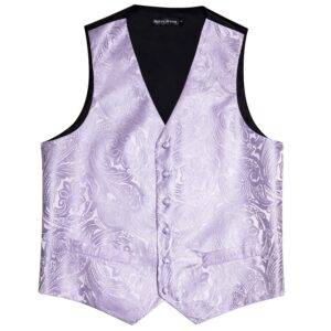 Barry.Wang Light Purple Gray Vest Waistcoat Formal Dress Tuxedo Classic Tie Handkerchief Cufflink Paisley