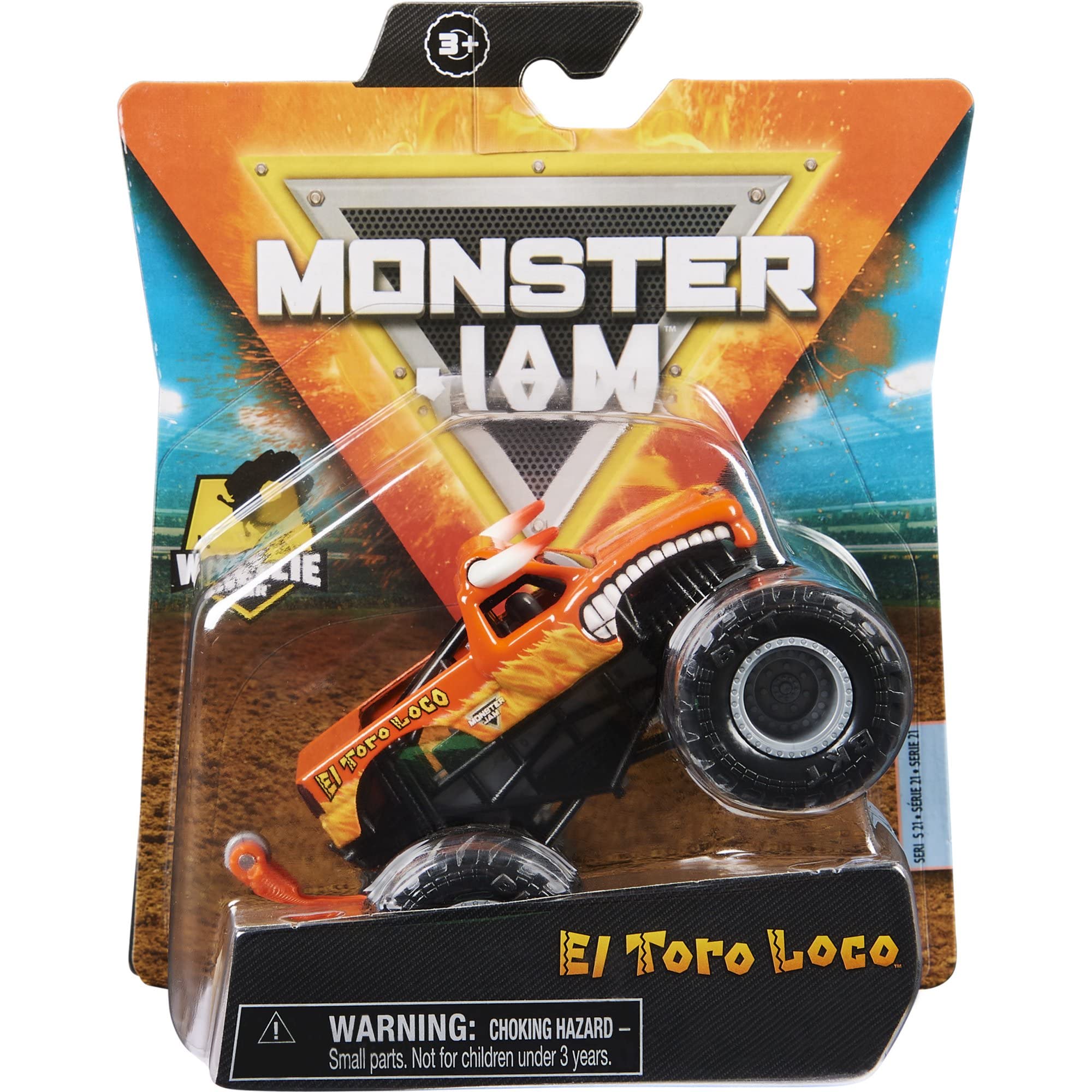 Monster Jam 2021 Spin Master 1:64 Diecast Monster Truck with Wheelie Bar: Retro Rebels El Toro Loco Orange