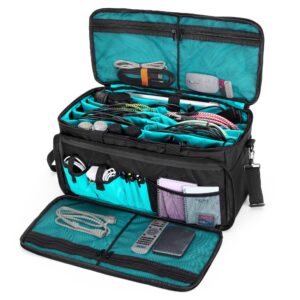 lodrid large cable file bag with inside padded bottom and detachable dividers, dj bag with multiple pockets for 15.6” laptop, dj gear, sound instrument, and music equipment, black