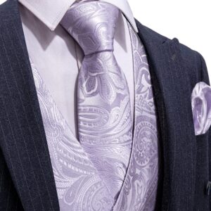 Barry.Wang Light Purple Gray Vest Waistcoat Formal Dress Tuxedo Classic Tie Handkerchief Cufflink Paisley