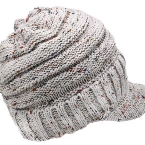 C.C Trendy Warm Oversized Chunky Soft Oversized Ribbed Slouchy Knit Hat with Visor Brim (Oatmeal)