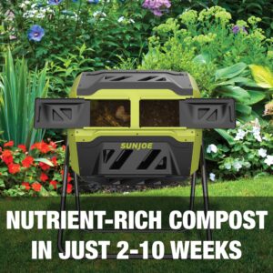 Sun Joe SJ-CMPS1 All-Season Outdoor Tumbling Composter, Dual Sliding Chamber, 42-Gallon, 2-10 Weeks, BPA-Free Material