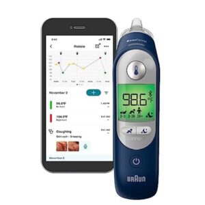 braun thermoscan 7 digital ear thermometer, family care app compatible, age precision technology, color-coded digital display, baby and infant friendly, no. 1 brand recommended by pediatricians