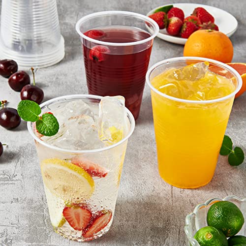 Turbo Bee 280 Pack 16oz Clear Disposable Plastic Cups,Cold/Hot Drinking Cups,Transparent Plastic Party Container for Water, Iced Cold Coffee, Juice, Soda