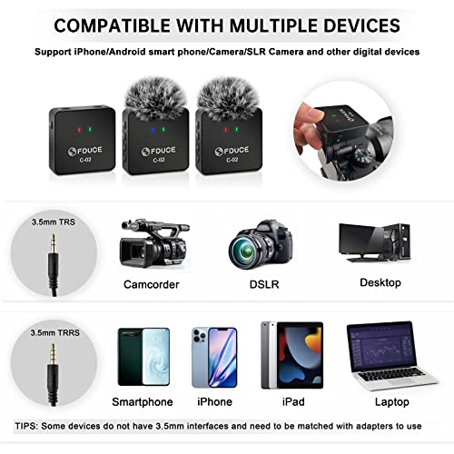 FDUCE UHF Wireless Lavalier Microphone System, Compatible with phones and Cameras for YouTube, Tiktok, Interview(Dual Transmitters)