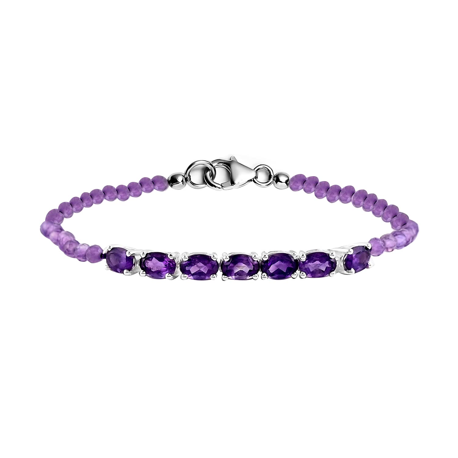 Shop LC Purple Amethyst Beads Bracelets For Women 925 Sterling Silver Birthstone Jewelry Size 7.25" Birthday Gifts for Women