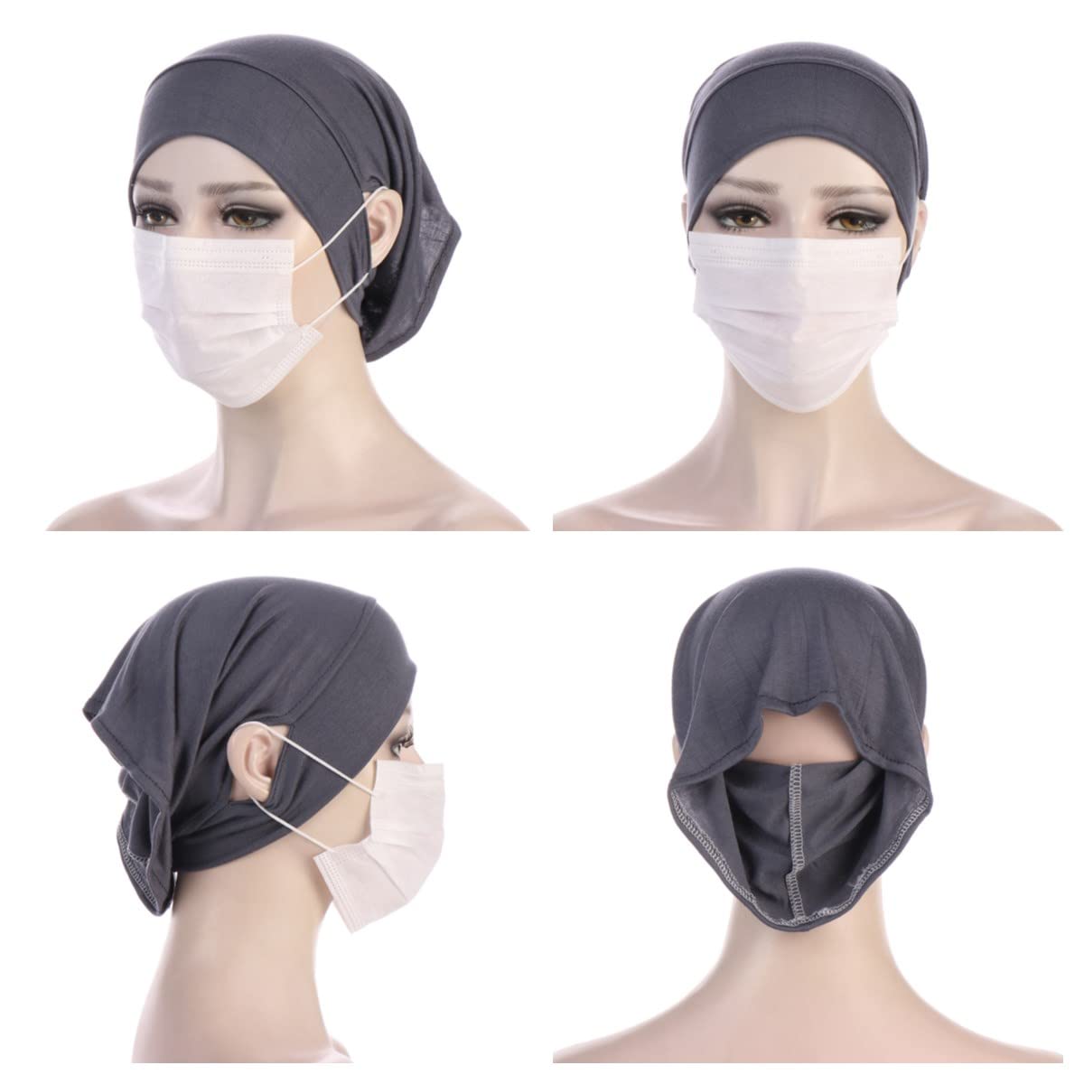 Cntqiang 4 Pieces Muslim Hijab Undercap with Ear Hole Underscarf Inner Cap Jersey Hijabs Tube Bonnet Caps Turban Black