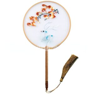 luckymeet antique transparent embroidery round fan suzhou embroidery hanfu palace fan female chinese fan classical dance cheongsam round fan dx-204