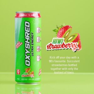 EHP Labs OxyShred Healthy Energy Drink - Zero Sugar Energy Drinks with Amino Acids, Green Tea Extract, Vitamin C & L Carnitine - Zero Carbs, Zero Calories, Clean Caffeine, Kiwi Strawberry (12-Pack)