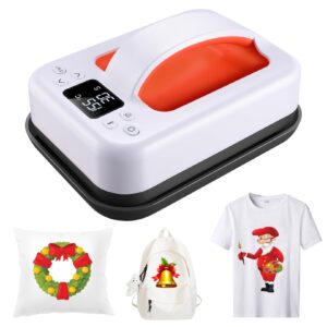 legooin heat press machine for t-shirts, 7" × 4.8" portable fast heat-up easy press with precise temperature control, features insulated safety base and auto-shut off, orange