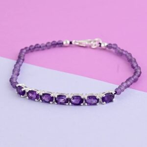 Shop LC Purple Amethyst Beads Bracelets For Women 925 Sterling Silver Birthstone Jewelry Size 7.25" Birthday Gifts for Women