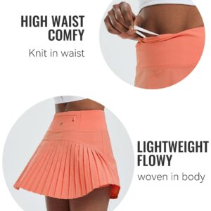 BALEAF Women's Pleated Tennis Skirts High Waisted Lightweight Athletic Golf Skorts Skirts with Shorts Pockets Scorched Red Coral Small