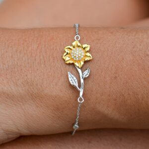 Proud Gifts Badass Daughter Bracelet From Mom, To My Badass Daughter Bracelet, You are Amazing, Birthday Daughter 925 Sterling Silver Bracelet with 14k Gold Sunflower Charm From Mother