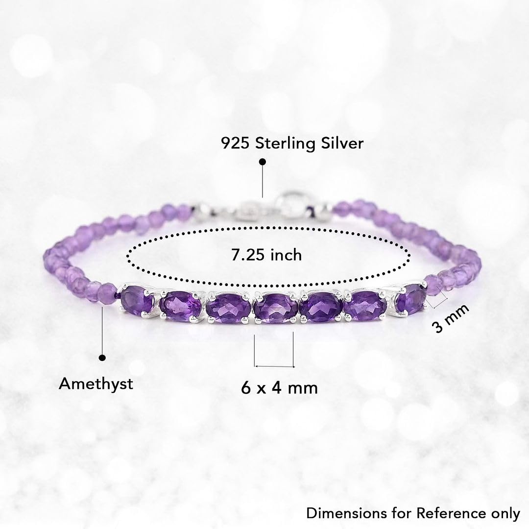 Shop LC Purple Amethyst Beads Bracelets For Women 925 Sterling Silver Birthstone Jewelry Size 7.25" Birthday Gifts for Women