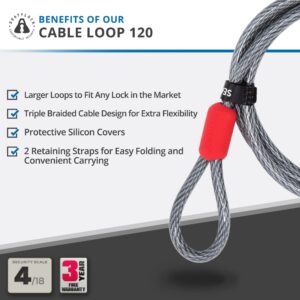 SeatyLock Bike Cable Lock - Anti Theft Triple Braided Steel Cable with Loops for Bike Security - Universal Fit Flexible Large Locking Cables for U Lock D Lock Chain Lock or Folding Lock - 47.2"