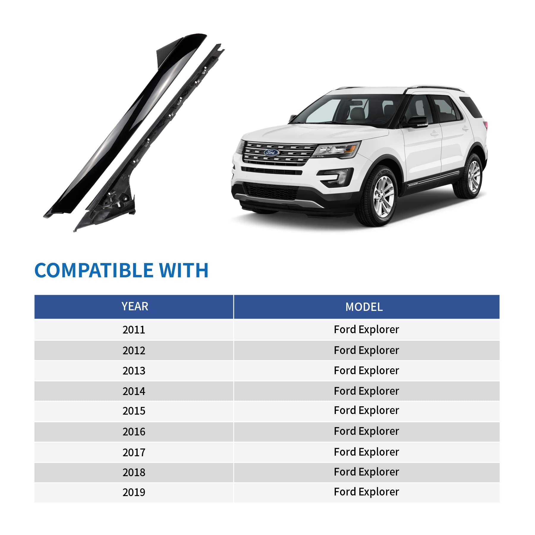 AIWGIW Windshield Pillar Trim Panel Molding Compatible with Ford Explorer 2011-2019 Replaces BB5Z7803136AA BB5Z-7803136-AB 926-450 (Left, Gloss Black)