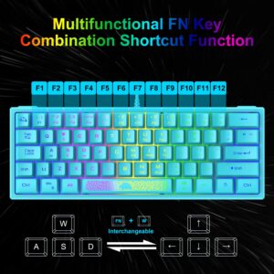 60% Wired Gaming Keyboard and Mouse Combo,Compact RGB Backlit Mini Mechanical Feel Keyboard,Converter Adapter,RGB 6400 DPI Lightweight Gaming Honeycomb Shell Mouse for Xbox,PC,Laptop,MAC