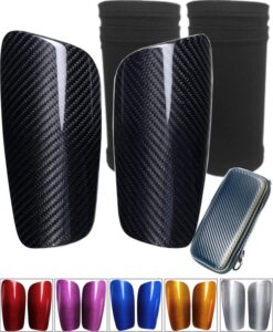 carbon fiber soccer shin guards, with portable carrying case, super strong, ultra light, shock resistance, air permeability, suitable for adult, youth, kid, effective protection