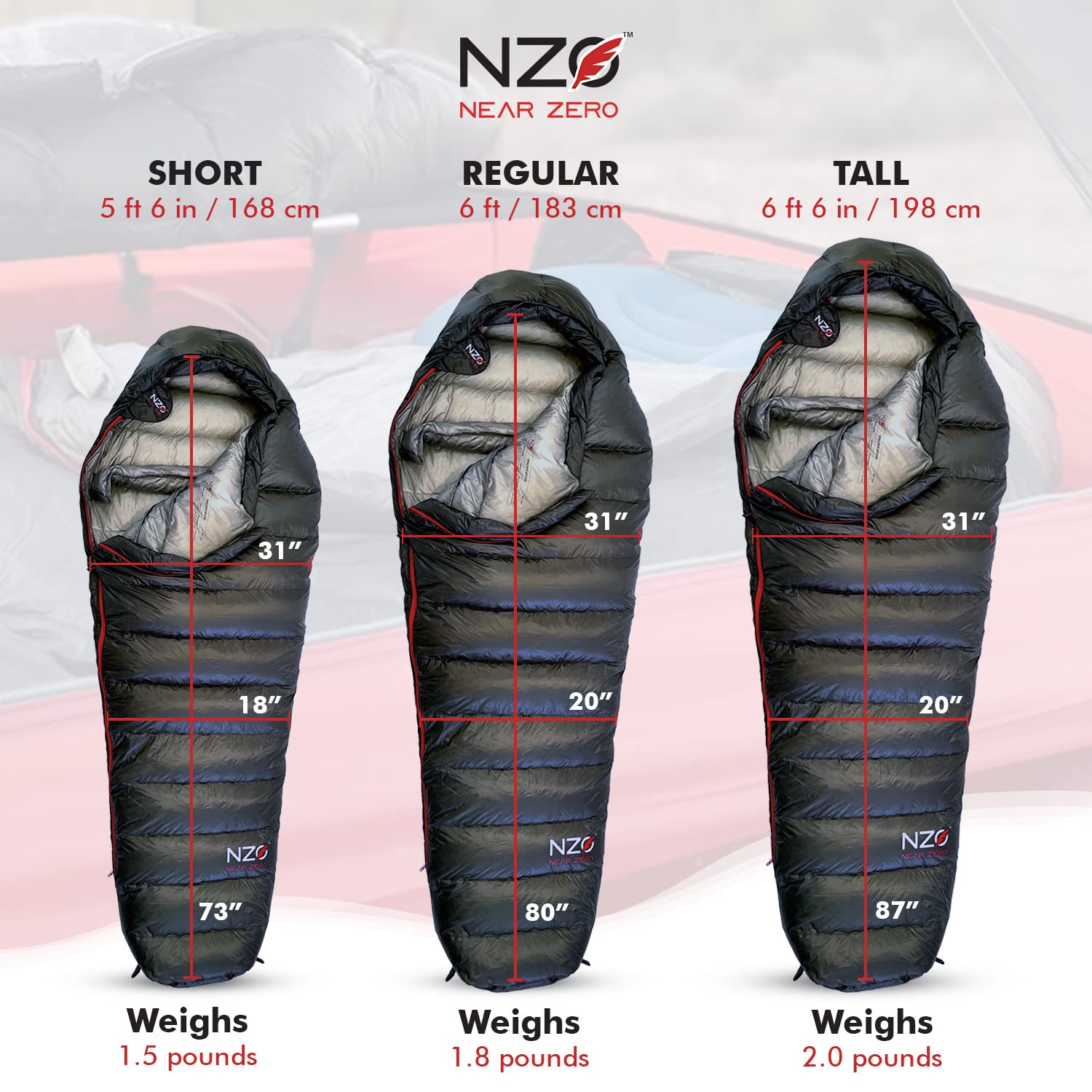 NZ 20F Mummy 850 Power Down Fill Ultralight Sleeping Bag. Premium Lightweight Quality Materials with Full Hood, Compression Carrying Bag and Mesh Storage Sack. Short Length.