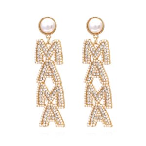 long pearl mama letter earrings shining rhinestone crystal mama earrings for women jewelry(a)