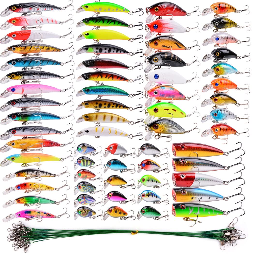 Aorace 84pcs Fishing Lures Set Metal Jigging Spoon Hard Baits Minnow Crankbait VIB Swimbait for Bass Pike Fit Saltwater and Freshwater